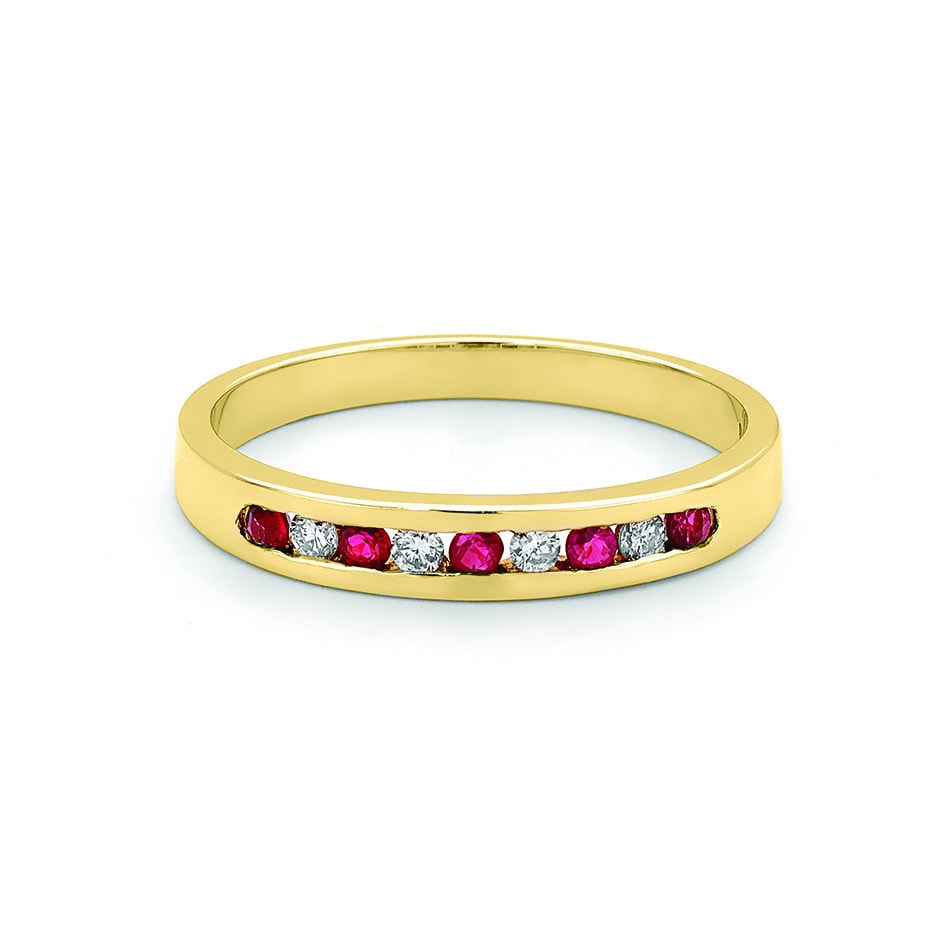 9ct Yellow Gold Diamond and Ruby Channel Set Ring - Knights The ...