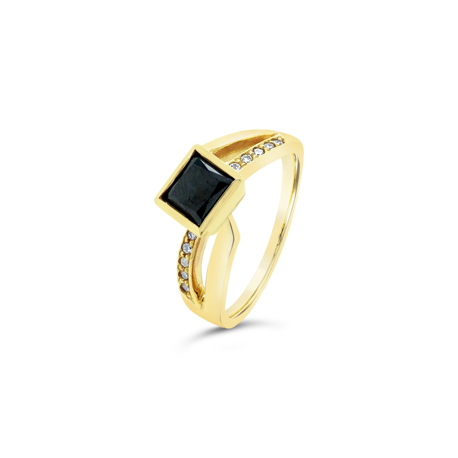 Princess Cut Black Diamond 1.3ct Ring Rub Over Hand Made 9ct Gold ...
