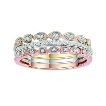 9ct tri tone trio of band rings .12ct tdw - Knights The Jewellers ...