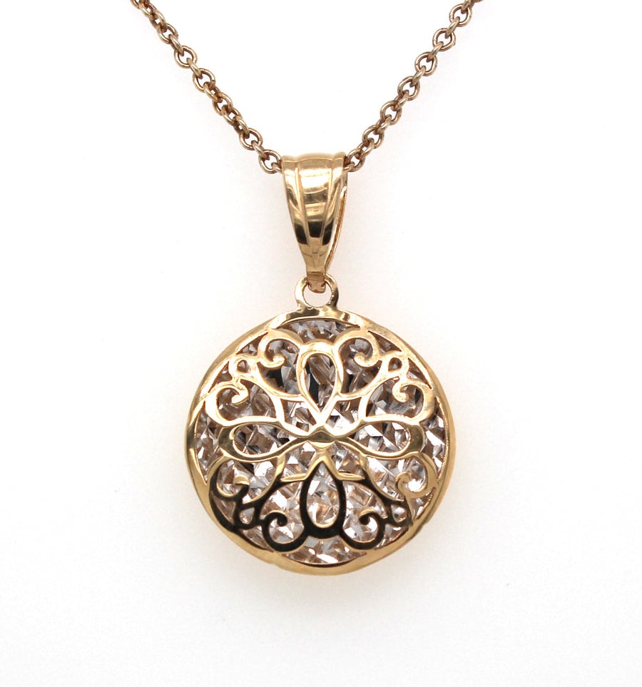 9ct Two Tone Round Filagree Fancy Pendant - Knights The Jewellers ...