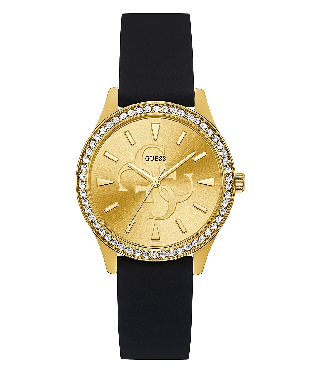 Guess Gold Ladies Analogue with Black Silicon Strap - Knights The ...