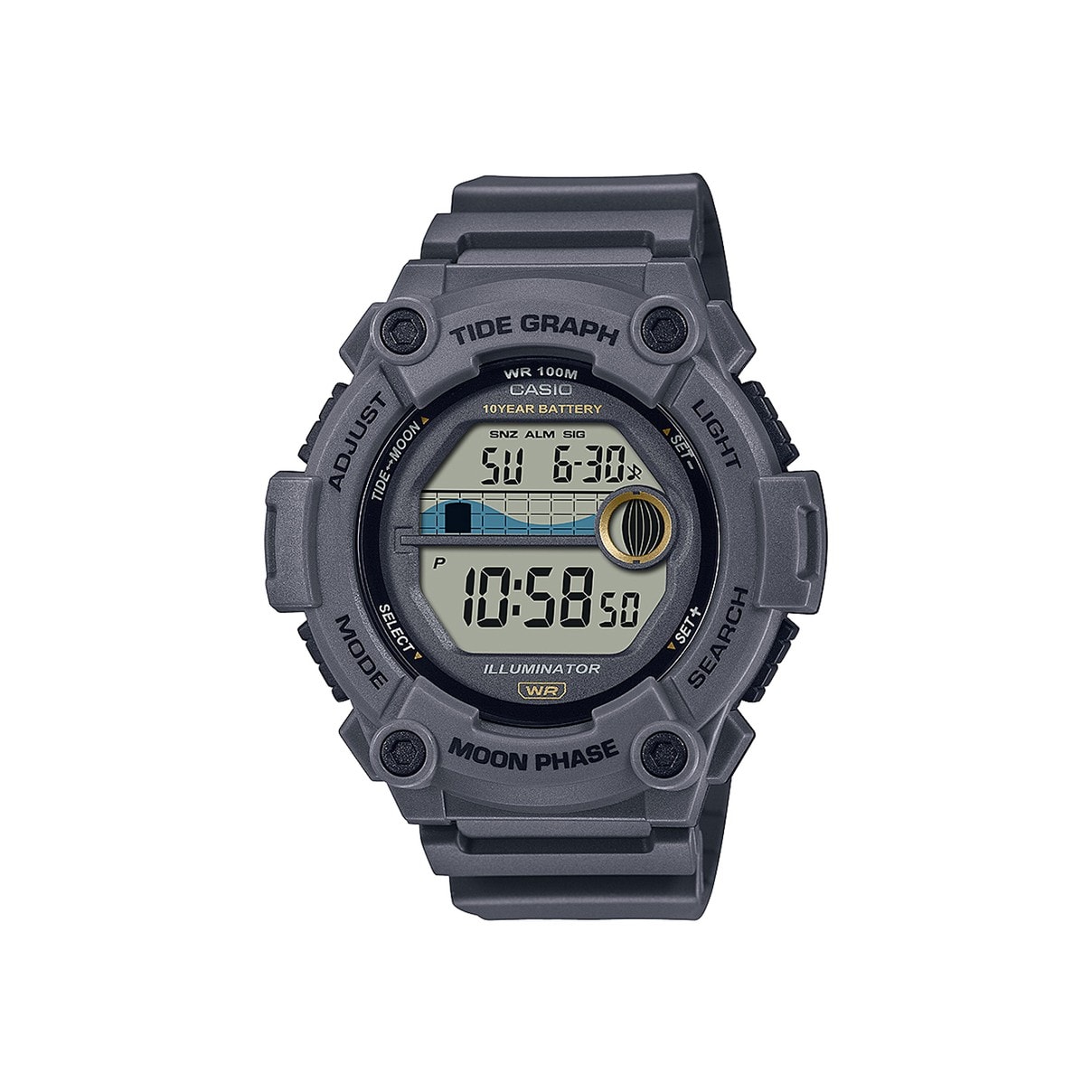 Casio Digi Tide Graph 100Mtr Grey Resin Band - Knights The Jewellers ...