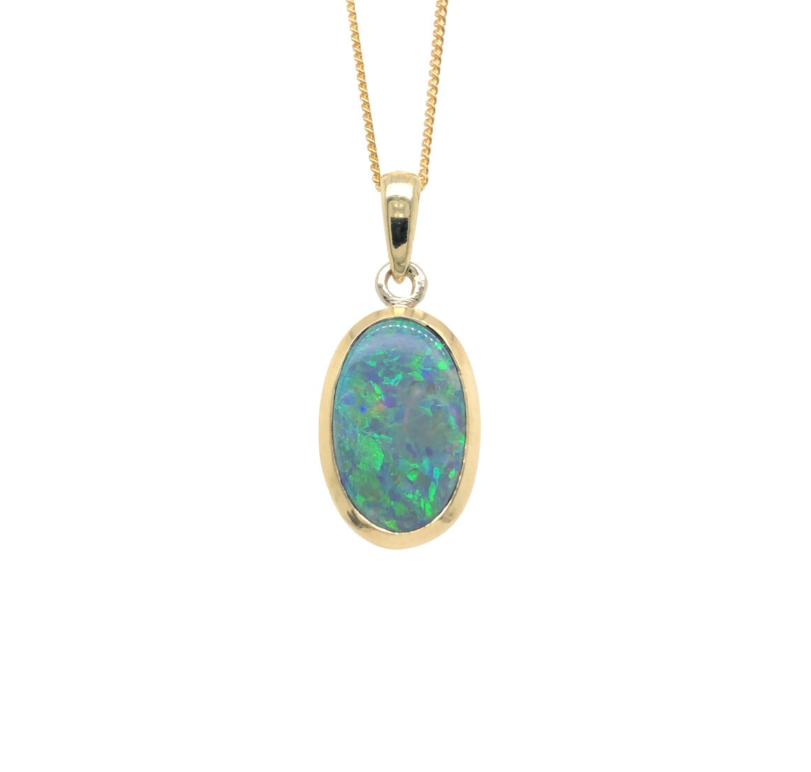 9ct Yellow Gold Oval Opal Pendant in Rubover Setting - Knights The ...