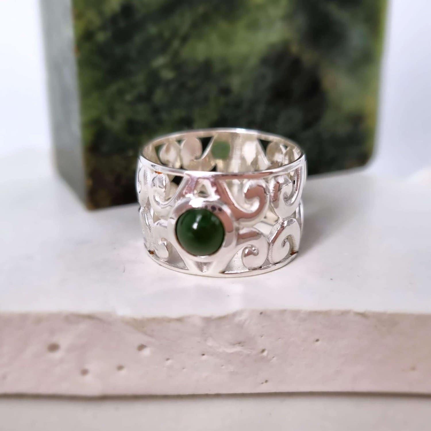 Silver Koru Fillagree Design Greenstone Rub Set Ring Handmade Maree ...