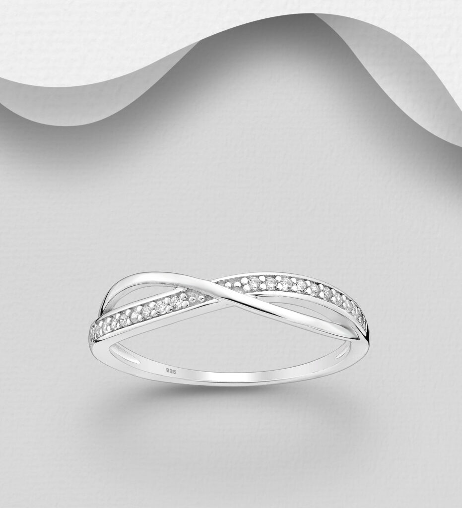 Silver CZ Cross Over Ring - Knights The Jewellers Online Jewellery Store